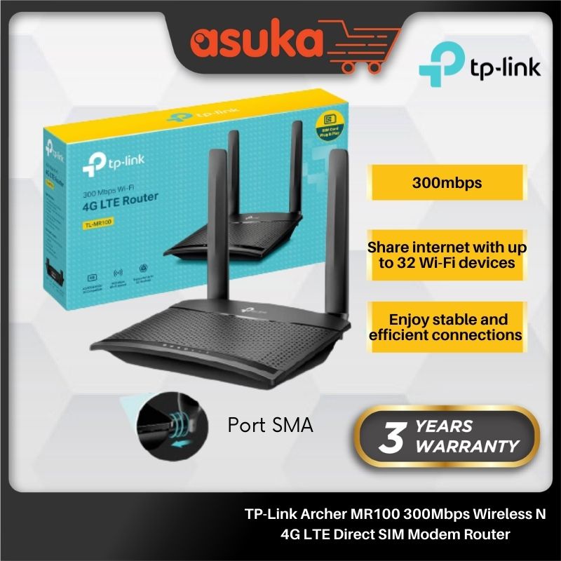 TP-Link Archer MR100 300Mbps Wireless N 4G LTE Direct SIM Modem Router ...