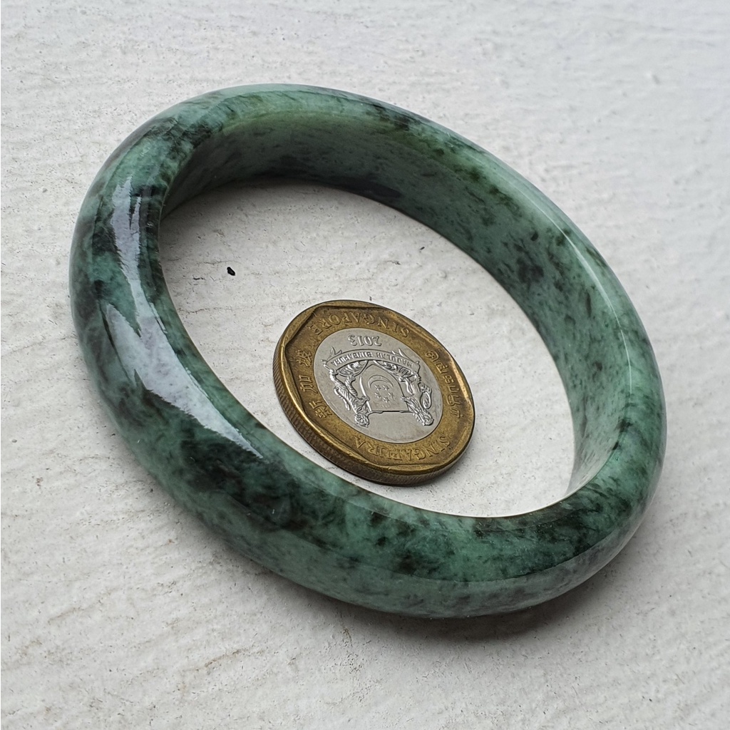 55mm Certified Type A Jadeite Bangle Golden Green Floating Flower Jade ...