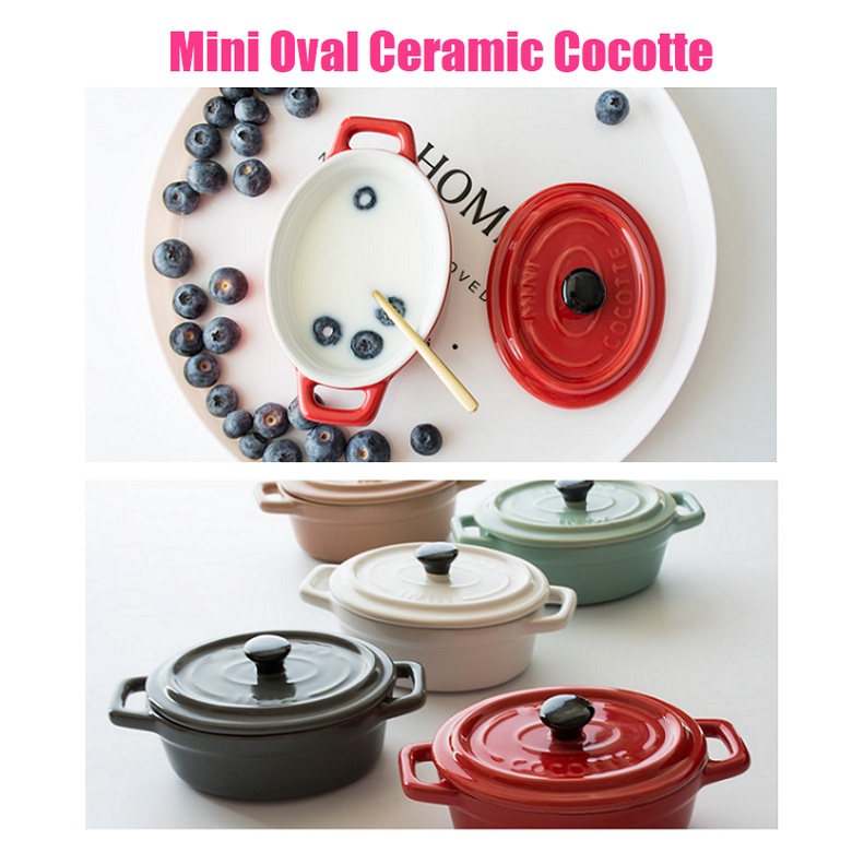 Mini Oval Ceramic Cocotte With Cover Lid - Casserole Dish, Ramekin Soup ...