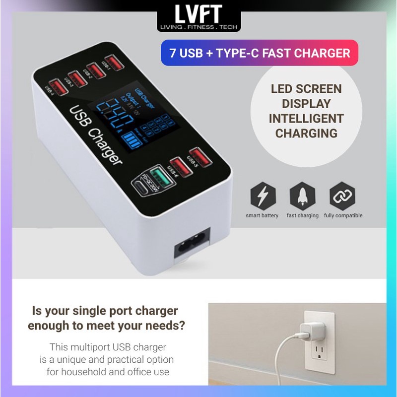 UK Plug Fast Charging Multi Port 40W USB Phone Charger Desktop Charging ...