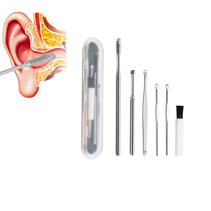 Stainless Steel Ear Picking Spoon Handy Tool Buckle Cleaner Set 6 Piece ...