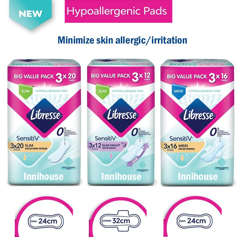 Libresse Sensitiv Sanitary Pad Maxi Night Hypoallergenic Pad 3x12/3x16 ...