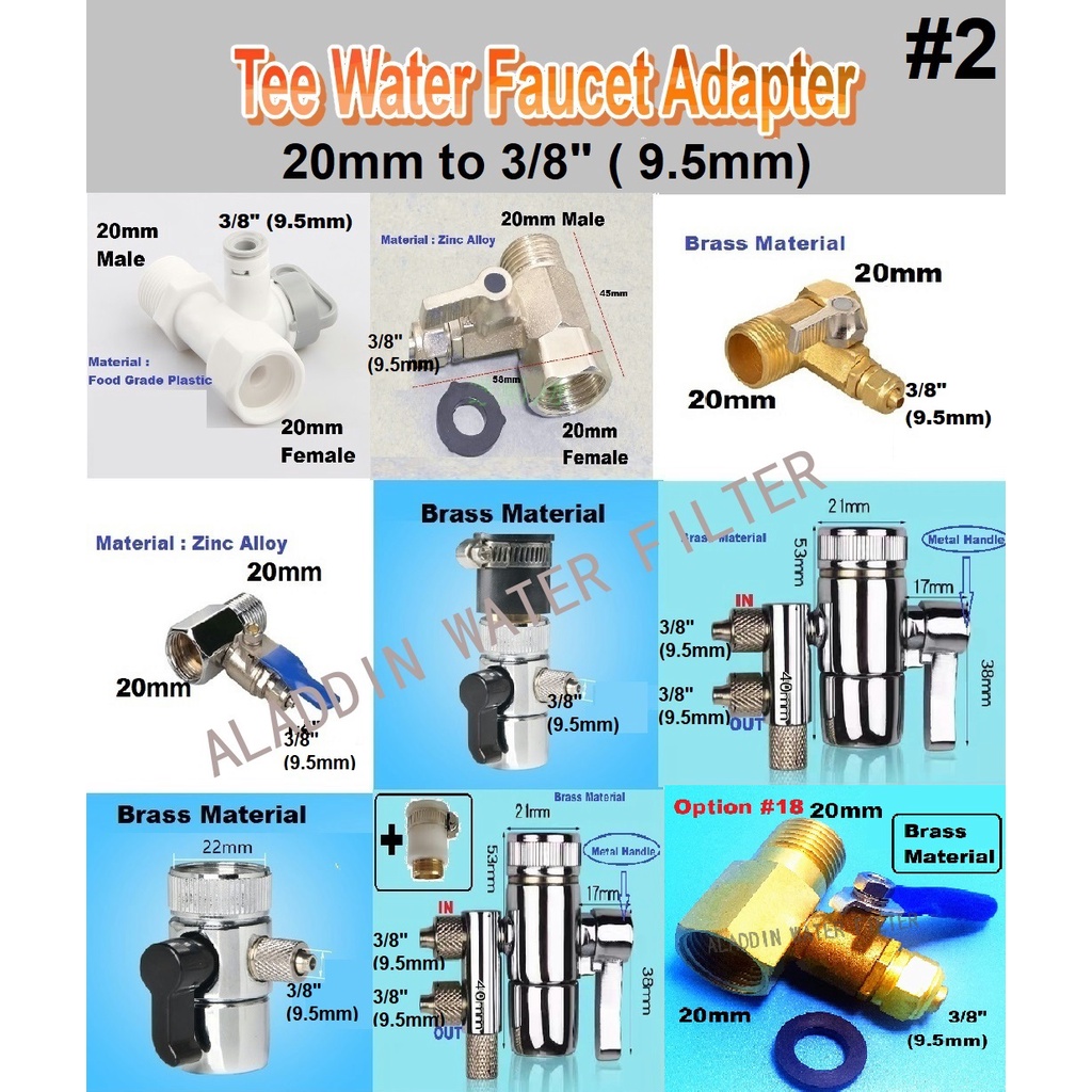 Tee Water Faucet Adapter 20mm To 3/8" ( 9.5mm ) Ball Valve /RO Water ...