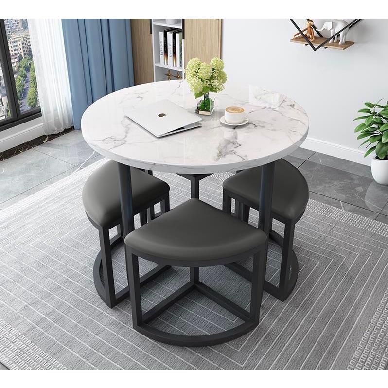 Dining Table & Chairs Set Coffee 1Table and 4 Chairs Set 1 Table & 4 PU ...