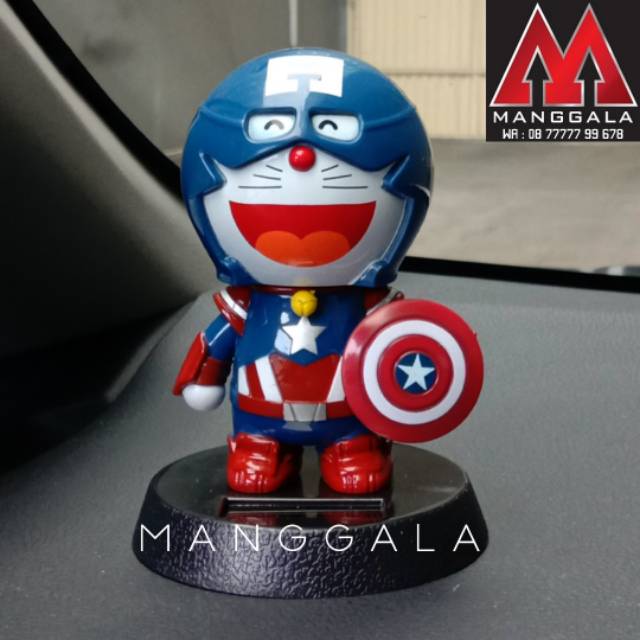 Doraemon Captain America Car Dashboard Shake Solar Display Doll ...