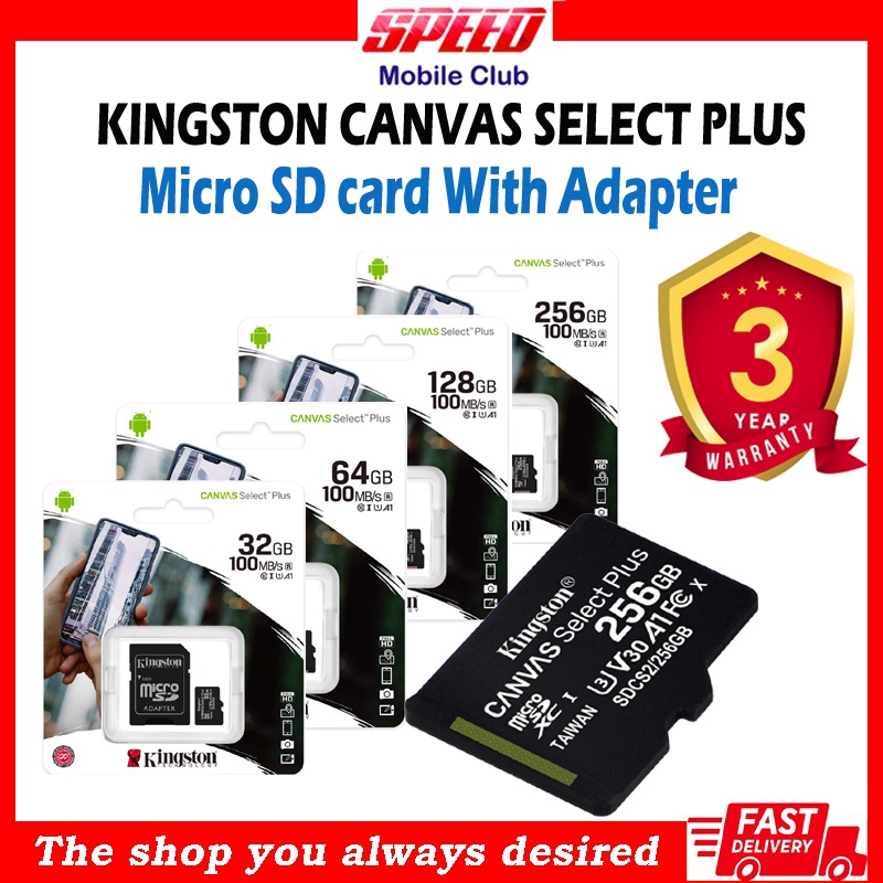 Kingston Canvas Select Plus MicroSD Card with Adapter 256GB | 128GB | 64GB | 32GB || 3 Years ...