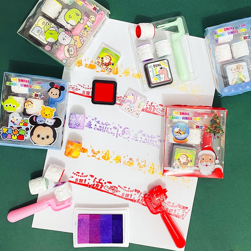 4pcs/set Cartoon Roller Stamp with Handle Graffiti Toy Kid's Painting ...