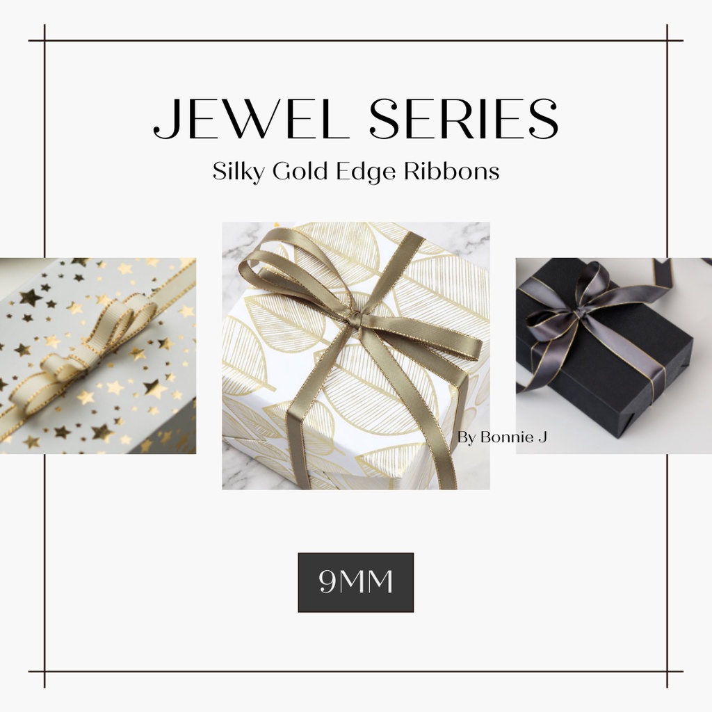 [SG Seller] 9mm THE JEWEL SERIES Silky Gold Edged Ribbon Satin Ribbon ...