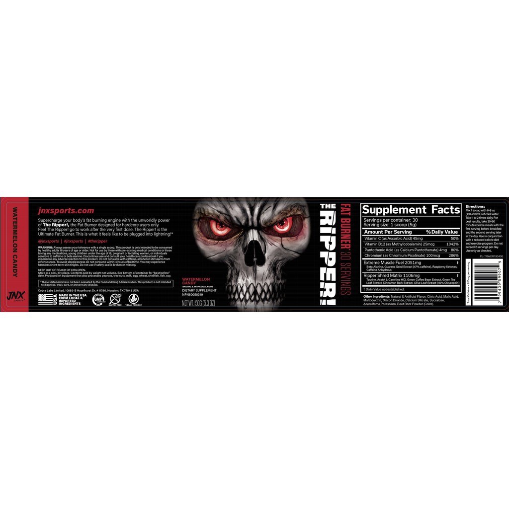 JNX Sports, The Ripper, Fat Burning Pre Workout, 5.3 oz (150 g) 30 ...