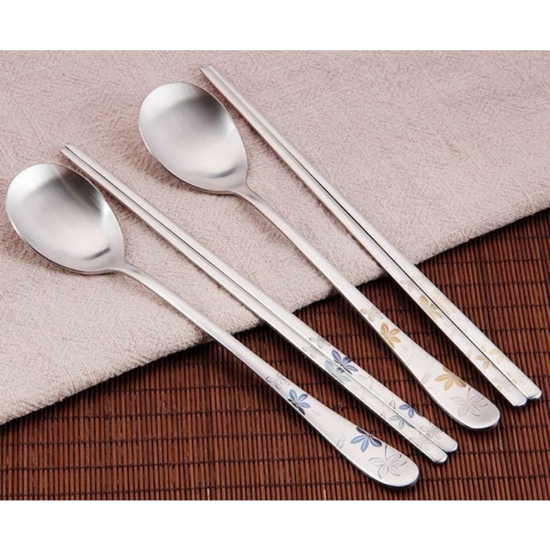 [SG STOCK] 304 Stainless Steel Korean Spoon and Chopsticks [Blue and ...