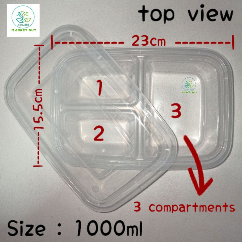 3-Compartment Microwavable Plastic Container 1000ml (5pcs) | Shopee ...