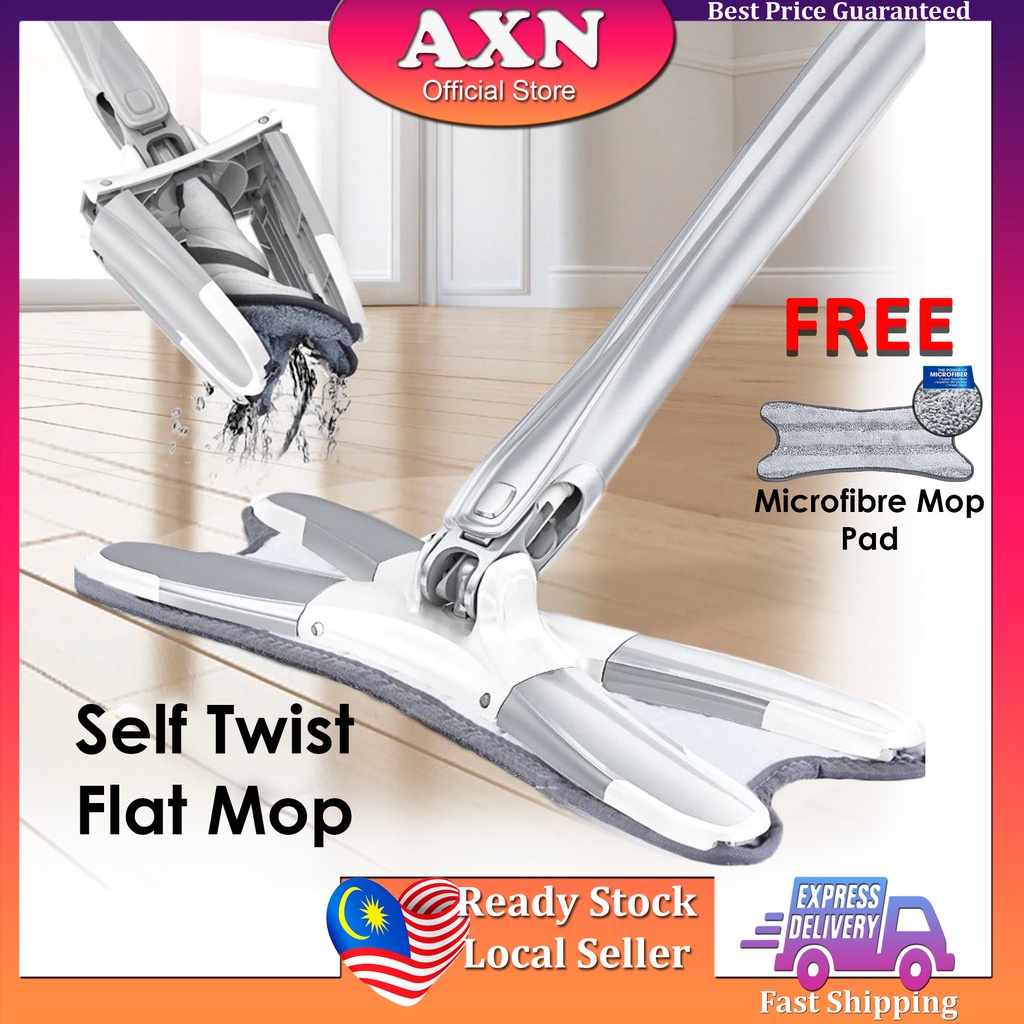 X Shape Hand Free Lazy Mop Hand Free Self-Twisting Flat Mop with Microfiber Fabric Mop Pad ...