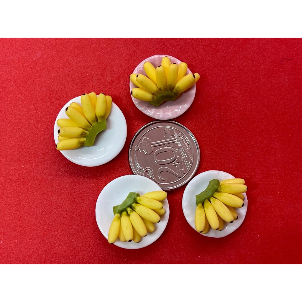 Handmade Miniature Fruits on plate, A Bunch of Banana, Dollhouse fresh ...