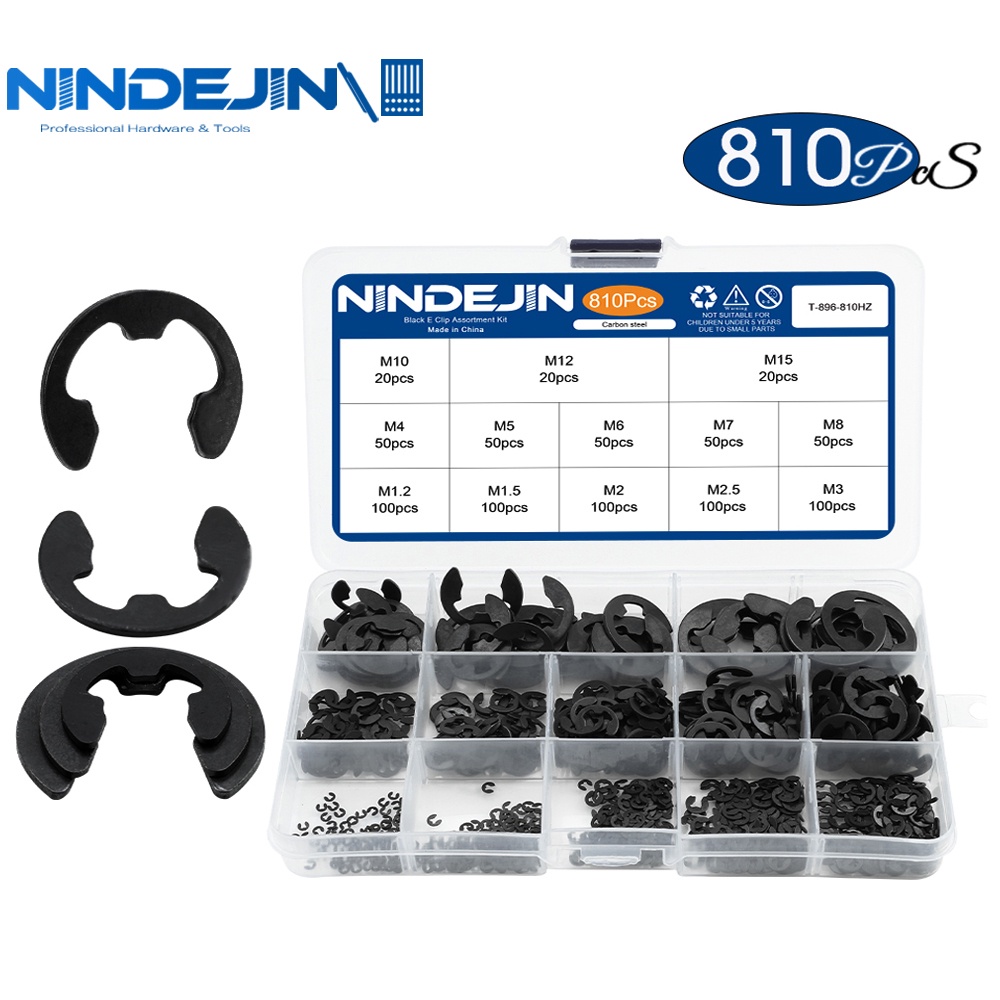 NINDEJIN Black E Clip Set 395pcs 810pcs M1.2-M15 Black Carbon Steel ...
