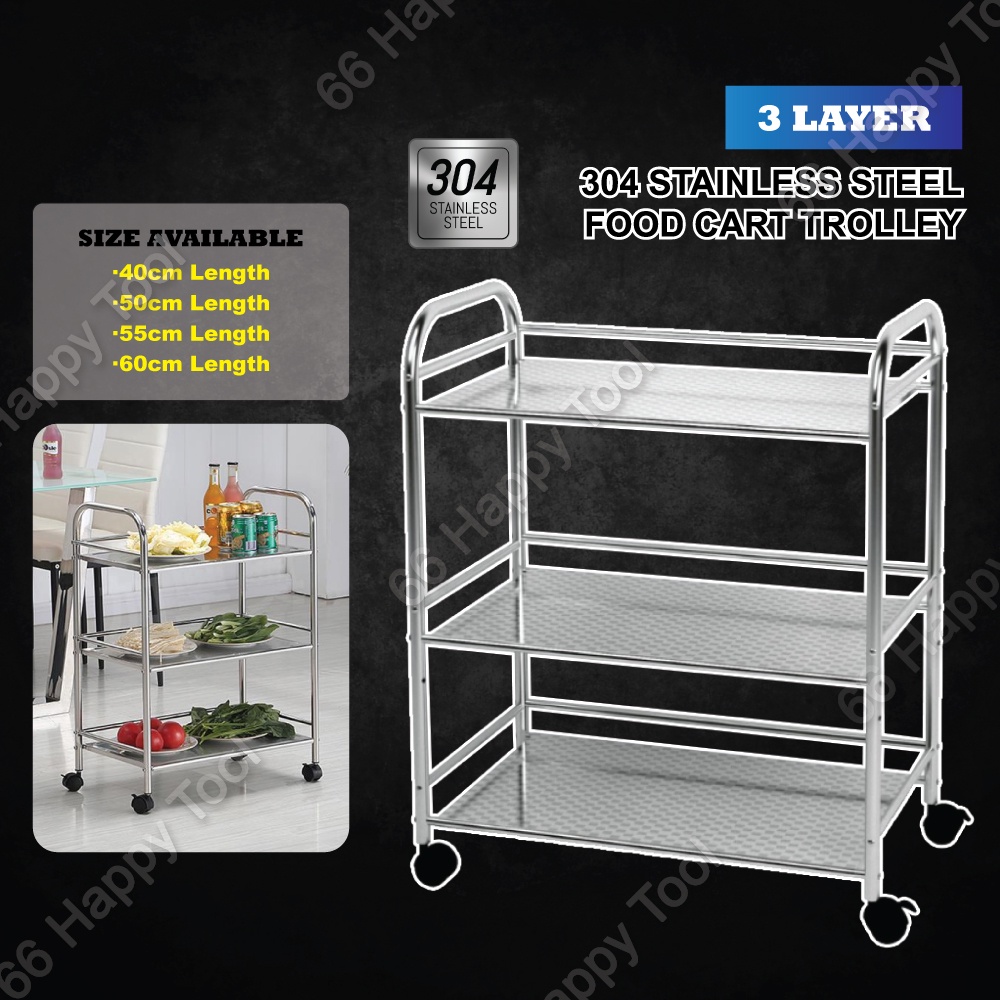 3 Layer 304 Stainless Steel Multipurpose Food Cart Trolley Multi Rack ...