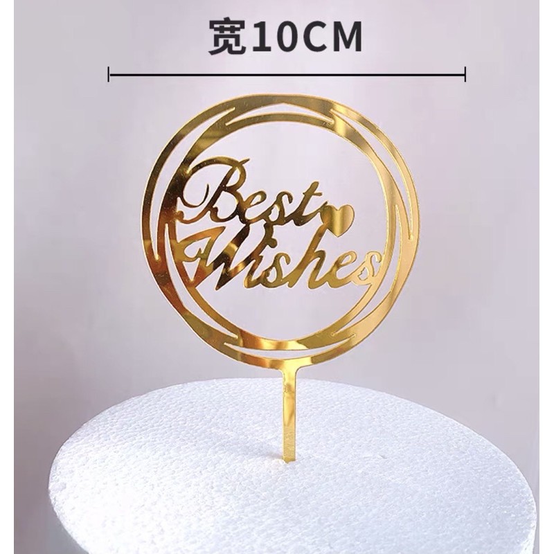 Best wishes round gold acrylic cake topper | Shopee Singapore