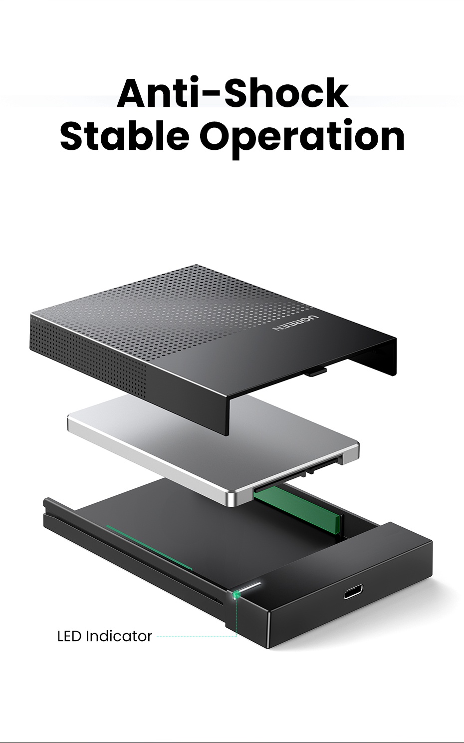 UGREEN HDD Case 2.5" Hard Drive Enclosure USB Type C SATA 5Gbps for SSD ...