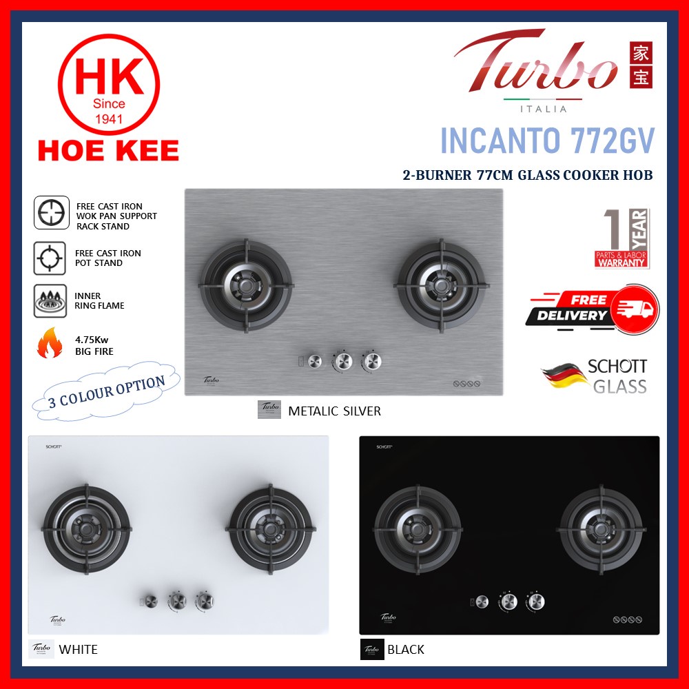 Turbo Incanto T772GV 77cm 2 Burners Built-In Glass Hob | Shopee Singapore