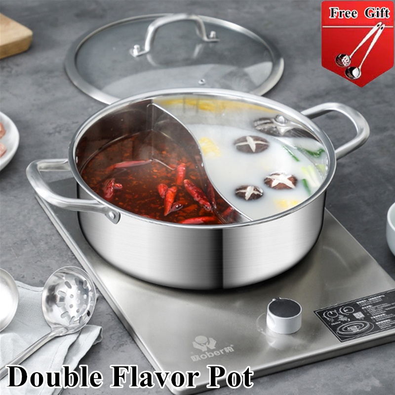 Stainless Steel Double Flavor Pot Large Capacity Thickened Soup Pot Hot ...