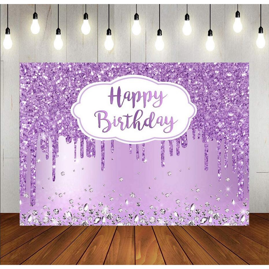 Purple Diamonds Happy Birthday Party Backdrop for Photography Glitter ...