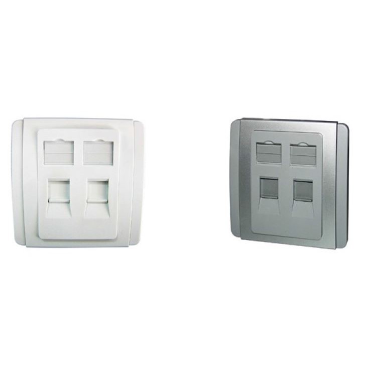 Giga-Maxx Slim stylish, 2 Port Shuttered Faceplate Keystone - Silver ...