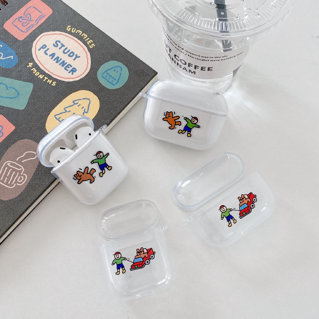 Cute Cartoon AirPods Case Bear and Little Guy Shock-Proof for AirPods 1 ...