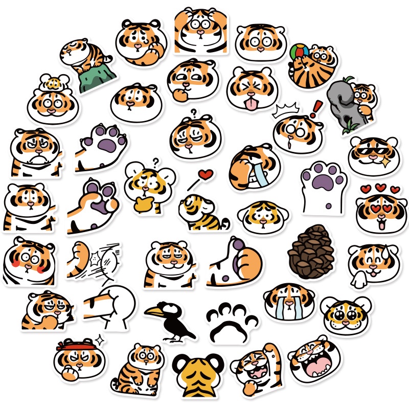 40 pcs Funny Little Fat Tiger Cartoon Waterproof Scrapbook Stickers ...
