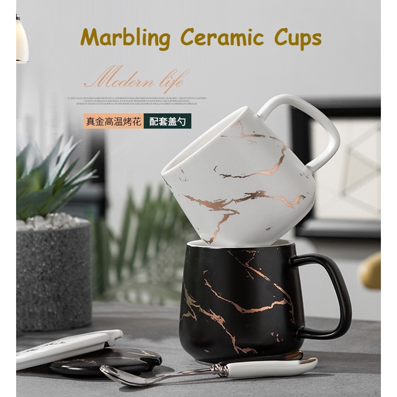 Golden Marbling Marble Ceramic Coffee Tea Mug Coffee Cup with Cover and ...
