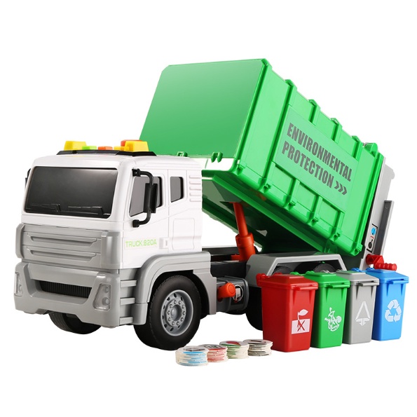 Garbage Truck Toy Waste Recycling Truck Toy Set with 4 Trash Cans, Back ...