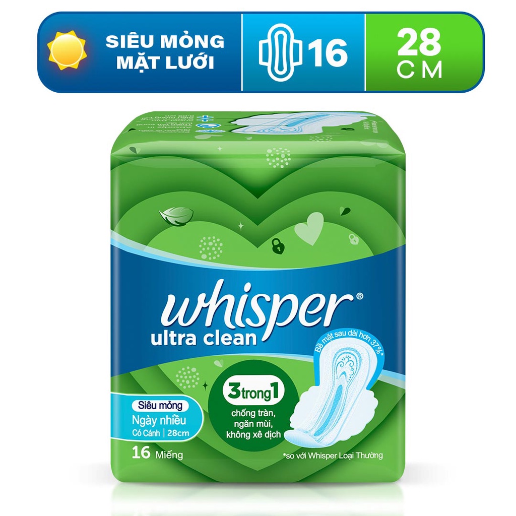 Whisper Ultra Clean super absorbent sanitary napkins with wings 16 ...