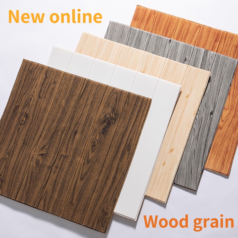 3D Wood Grain Foam Wallpaper dinding Wall Stickers Waterproof Wallpaper ...