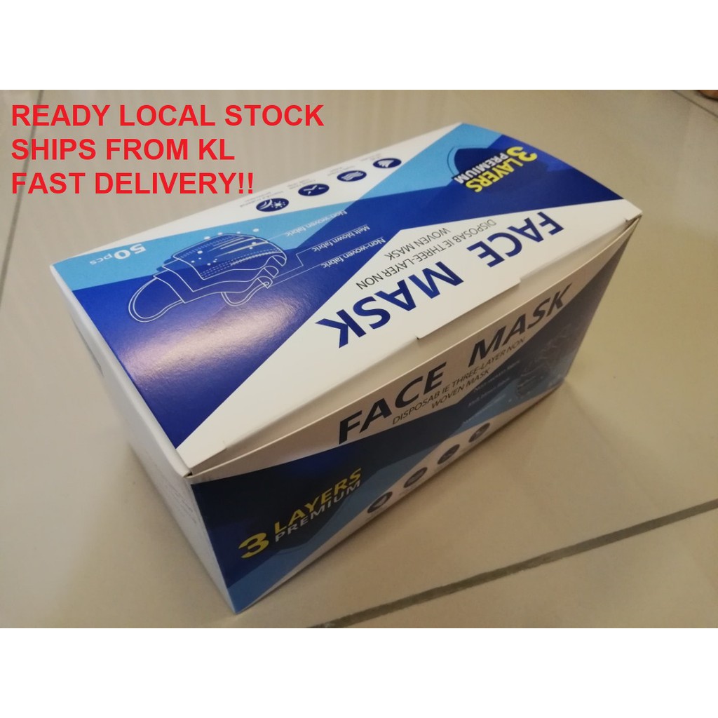 LOCAL STOCK 3 PLY Face Mask 1 Box (50 pcs) | Shopee Singapore