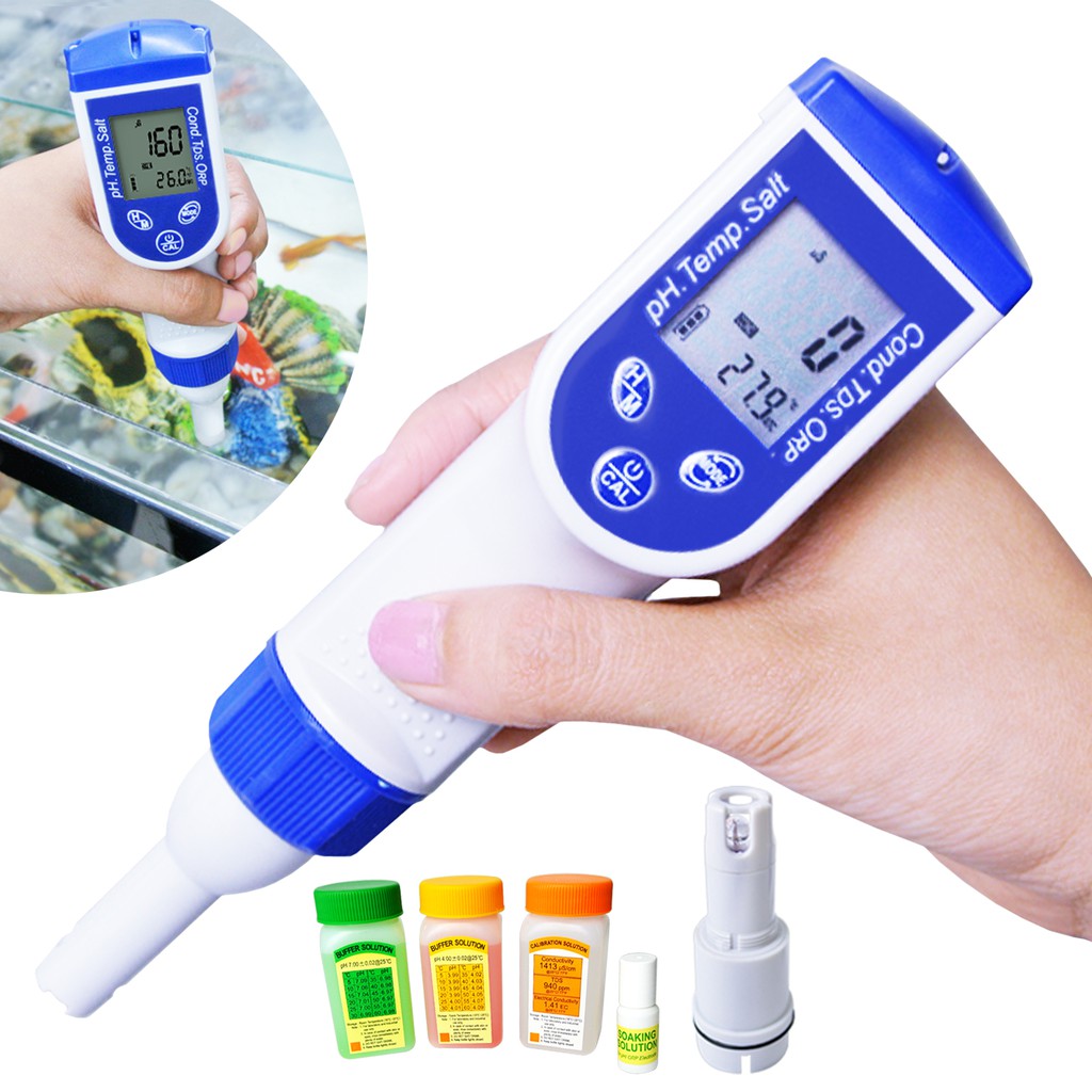 6-in-1 Water Tester Combo Pen pH, ORP, EC, TDS, Salinity, & Temperature ...