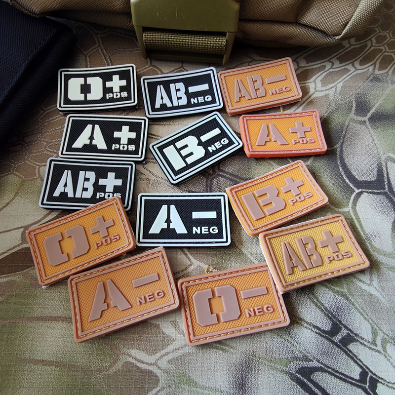 Night glow PVC badge tactical blood type strip A + B + AB + O + AB ...