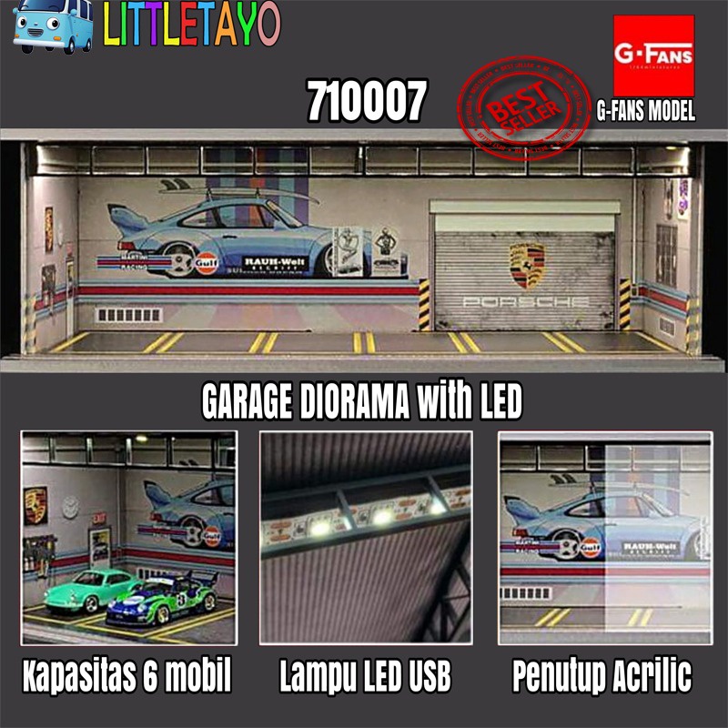 G-fans Model Scale 64 DIORAMA GARAGE witH LED DIECAST PORSCHE RWB GULF ...