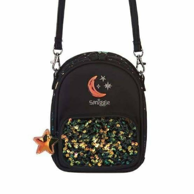 SMIGGLE MINI BACKPACK & SHOULDER BAG 2-WAYS LUNAR BLACK SEQUIN ORIGINAL ...
