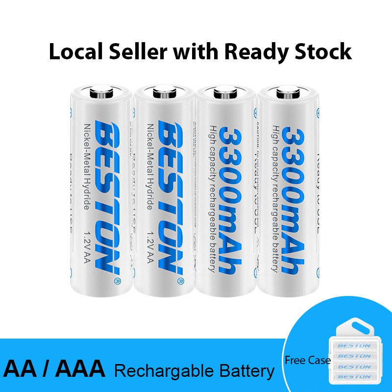 Beston AA / AAA Rechargeable Battery (Set of 4) Free Case, 800mAh ...