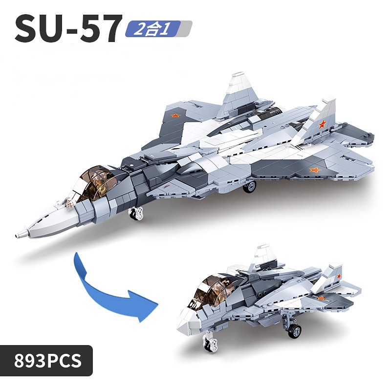 893PCS MOC WW2 2in1 Su-57 Felon Air Fighter Plane Figure Model Toy ...