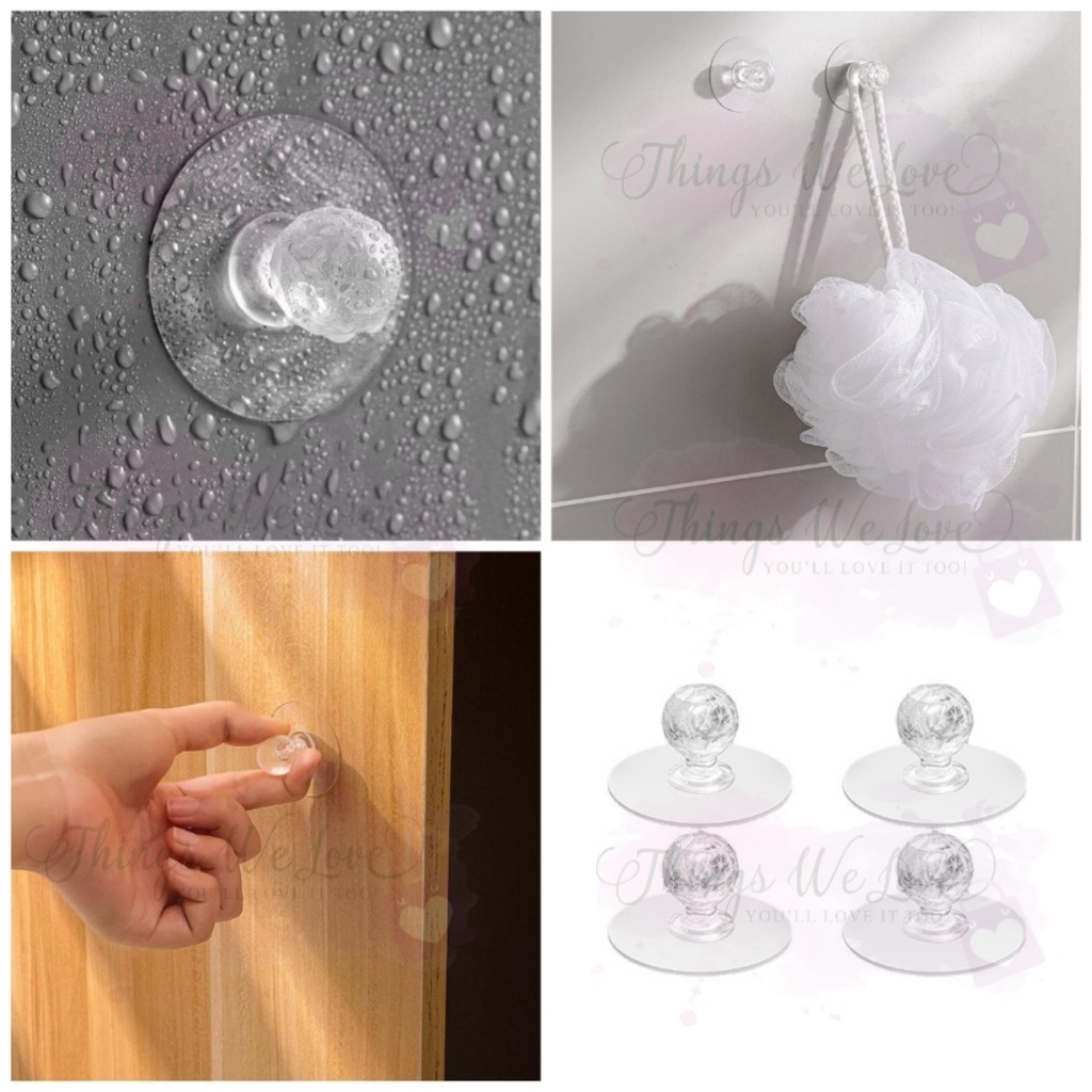 [SG] [FREE SHIP] Round Knob Hook (KNB) Stick On Clear Handle Easy Grip ...