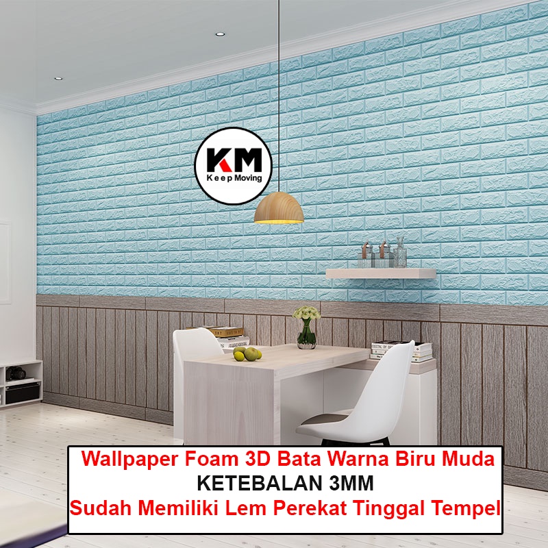 KM Wallpaper Foam 3D Brick Color Lightbiru Premium Wall Paper Sticker ...