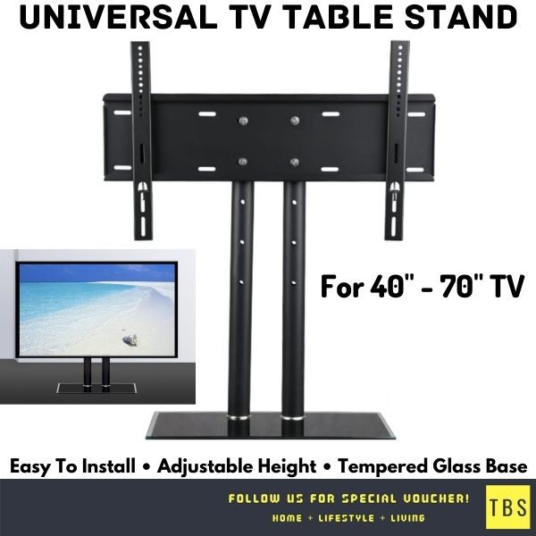 Universal TV Rack Mount Table Stand (Adjustable Height, Tempered Glass ...
