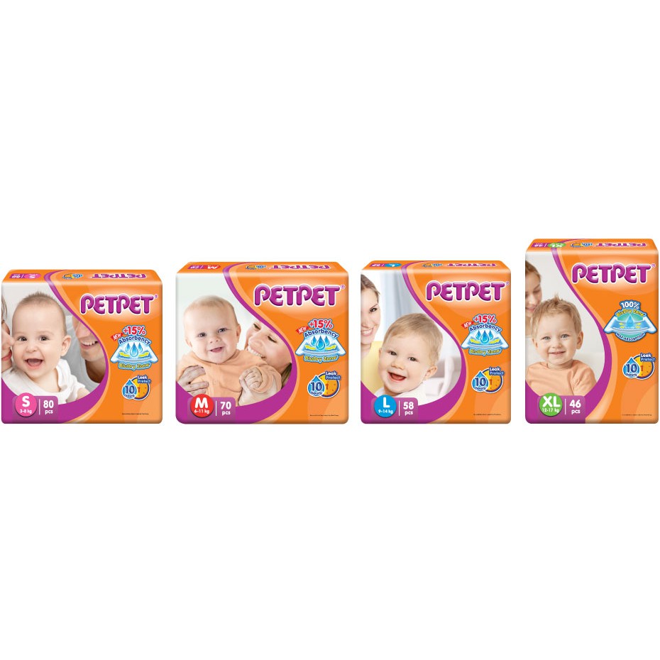 Petpet Tape Diaper Mega Pack S80/M70/L58/XL46 | Shopee Singapore