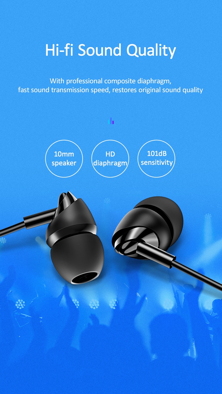 USAMS In Ear Earphone With Microphone Sports Earphone 5D HD Sound ...