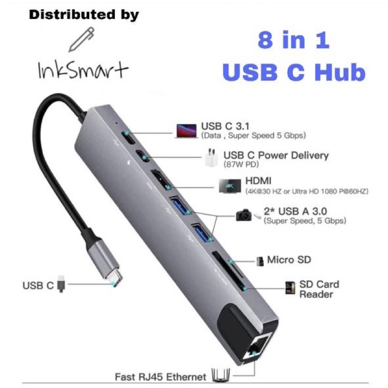 [SG Seller] USB C Hub 3/4/8 In 1 Type C USB 3.1 Adapter | Shopee Singapore