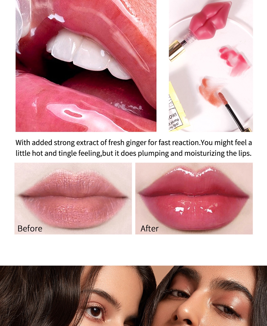 6 Colors Lip Plumper Lip Gloss Fuller Hydrated Lips Ginger Mint Enhancer Moisturizing Hydrated ...