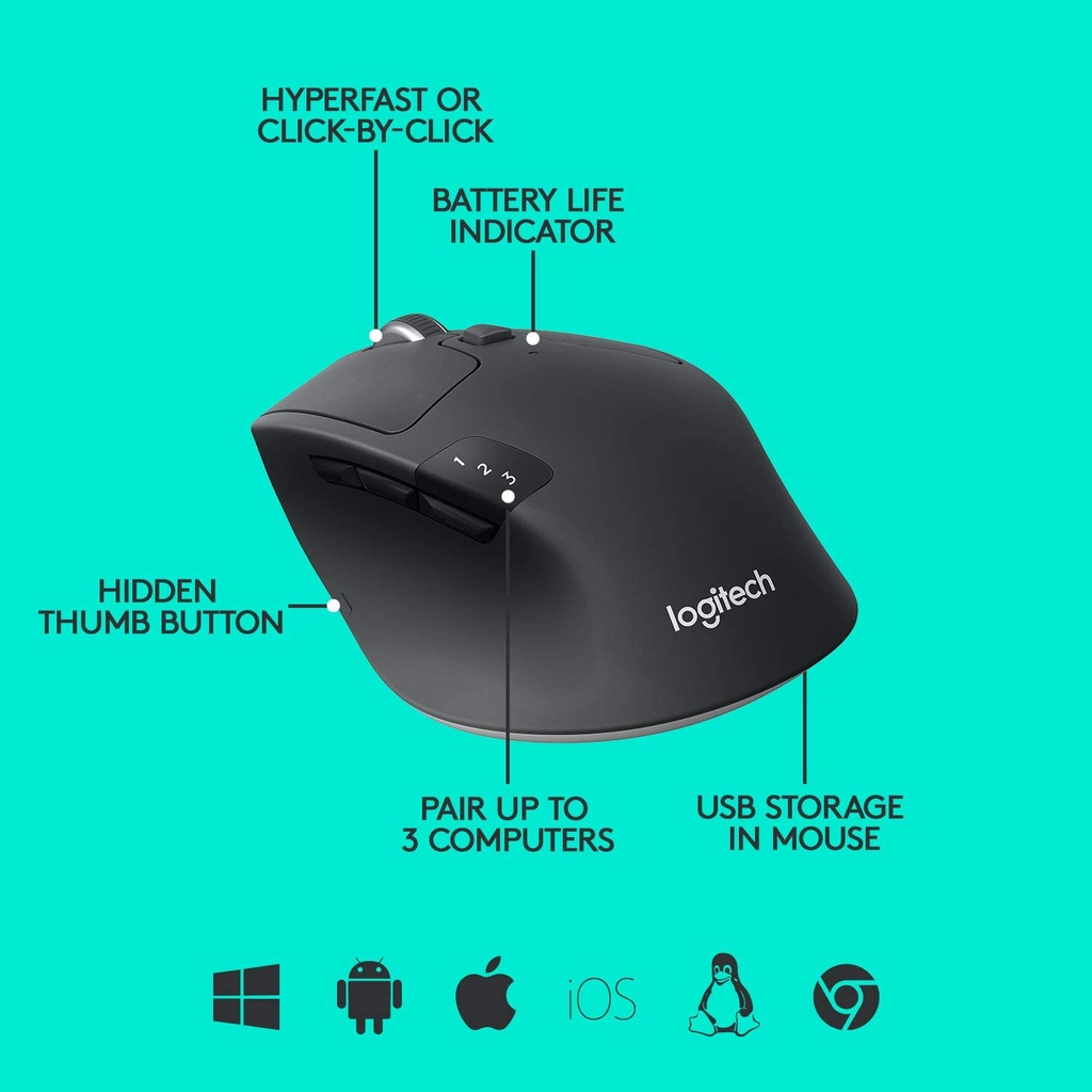Logitech M720 Triathlon Multi-Device Bluetooth Wireless Mouse With ...