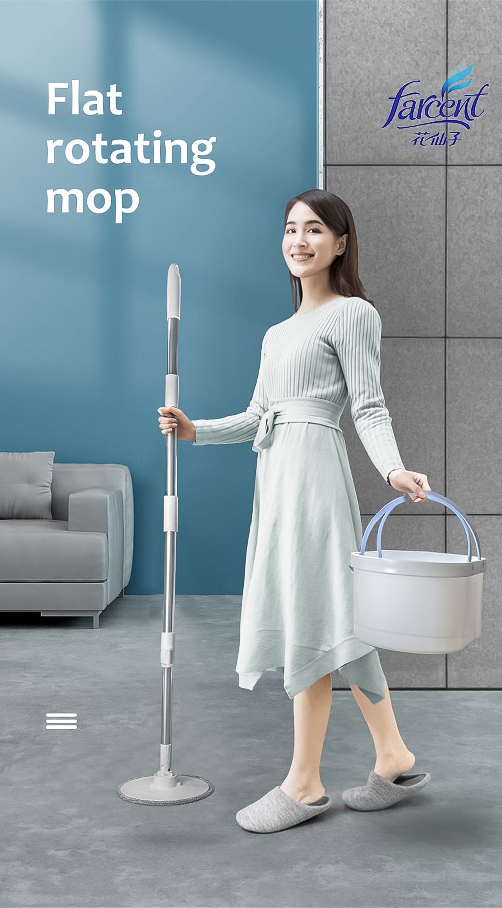 Farcent Flat Spin Mop Compact Dual-axis Spin Mop Set Stainless Steel ...