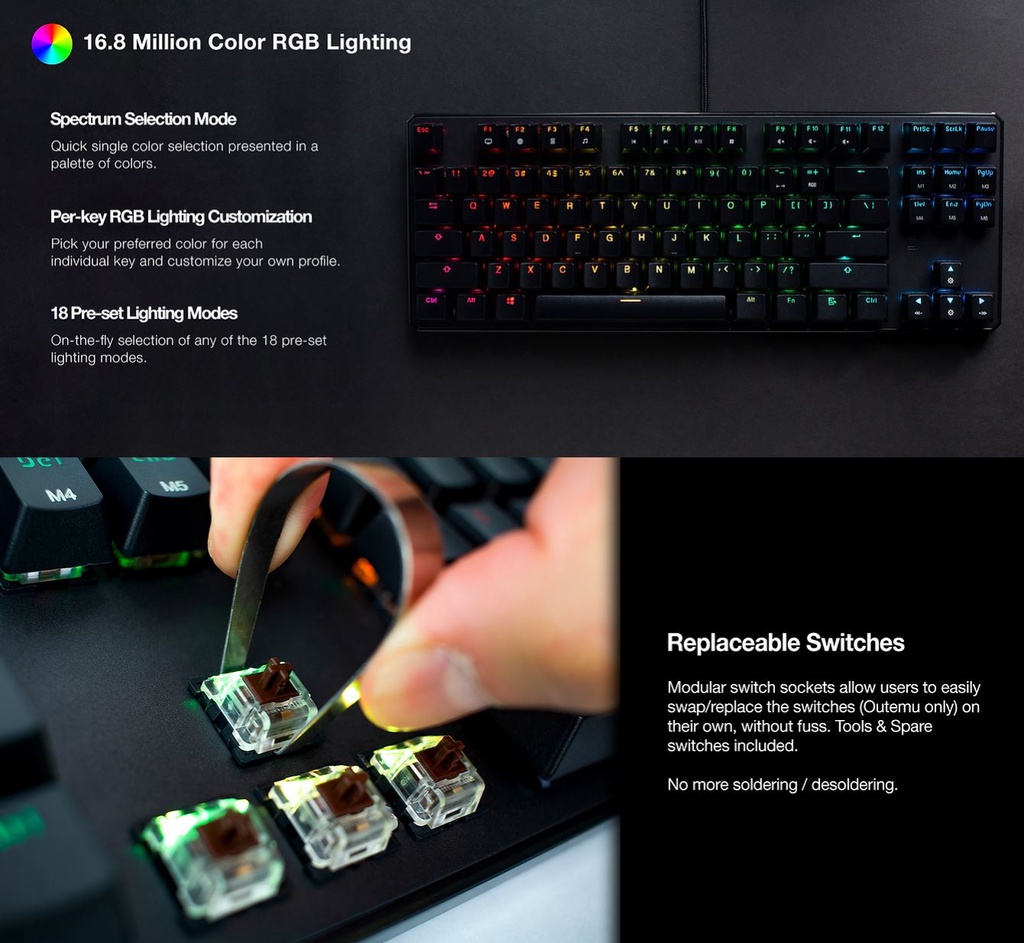 Tecware Phantom 87/104 Keyboard RGB Outemu Switches Blue/Red/Brown/Pink ...