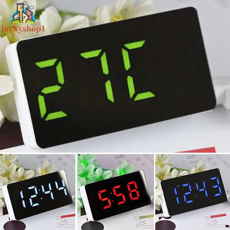 LED Mirror Alarm Clock Digital Table Clock Wake Up Temperature Display ...