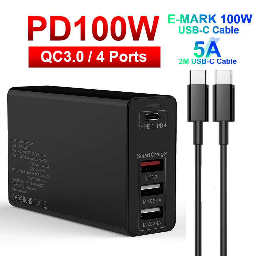 Multi 100W Quick Charger PD Type C USB Charger for Samsung Tablet QC 3. ...